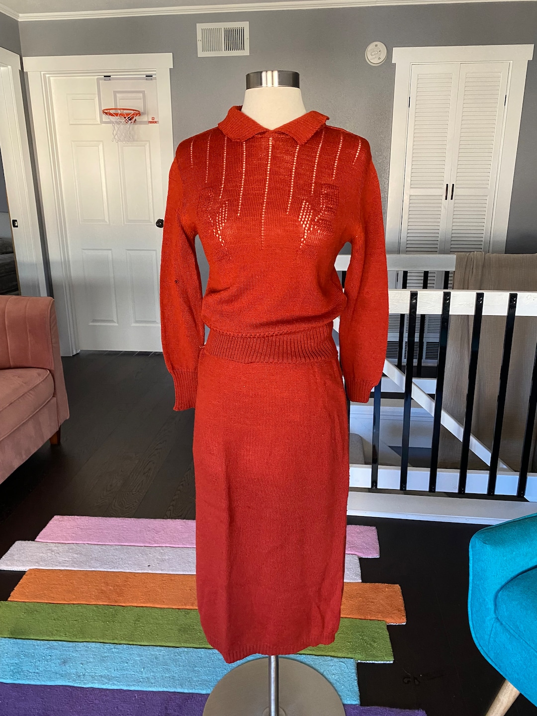 Vintage 1930’s 1940’s Rust Orange Knit Dress, Skirt and Top Sweater Set, Size Medium - Etsy