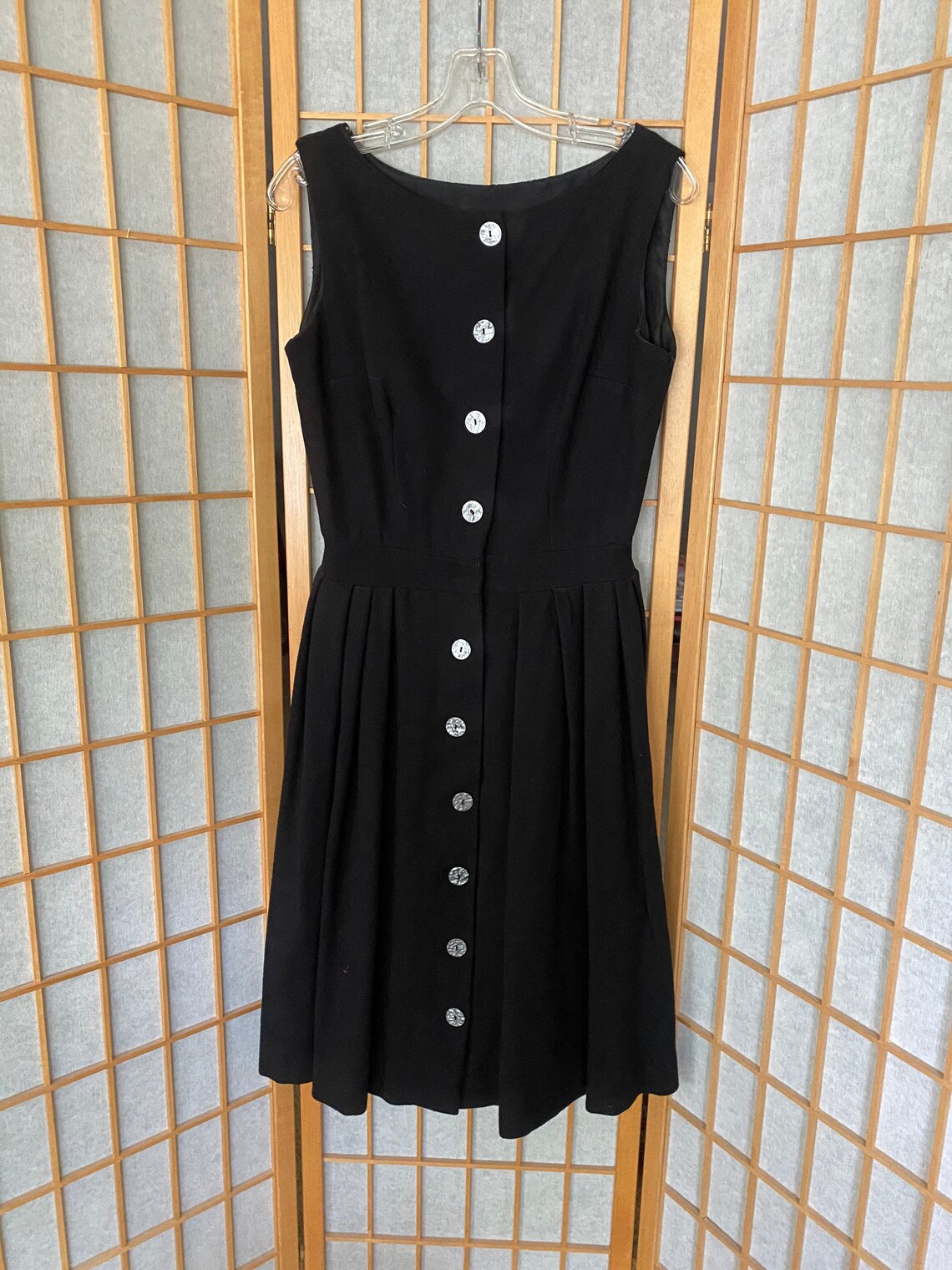 Vintage 1950s Black Wool Button Up Dress | Etsy