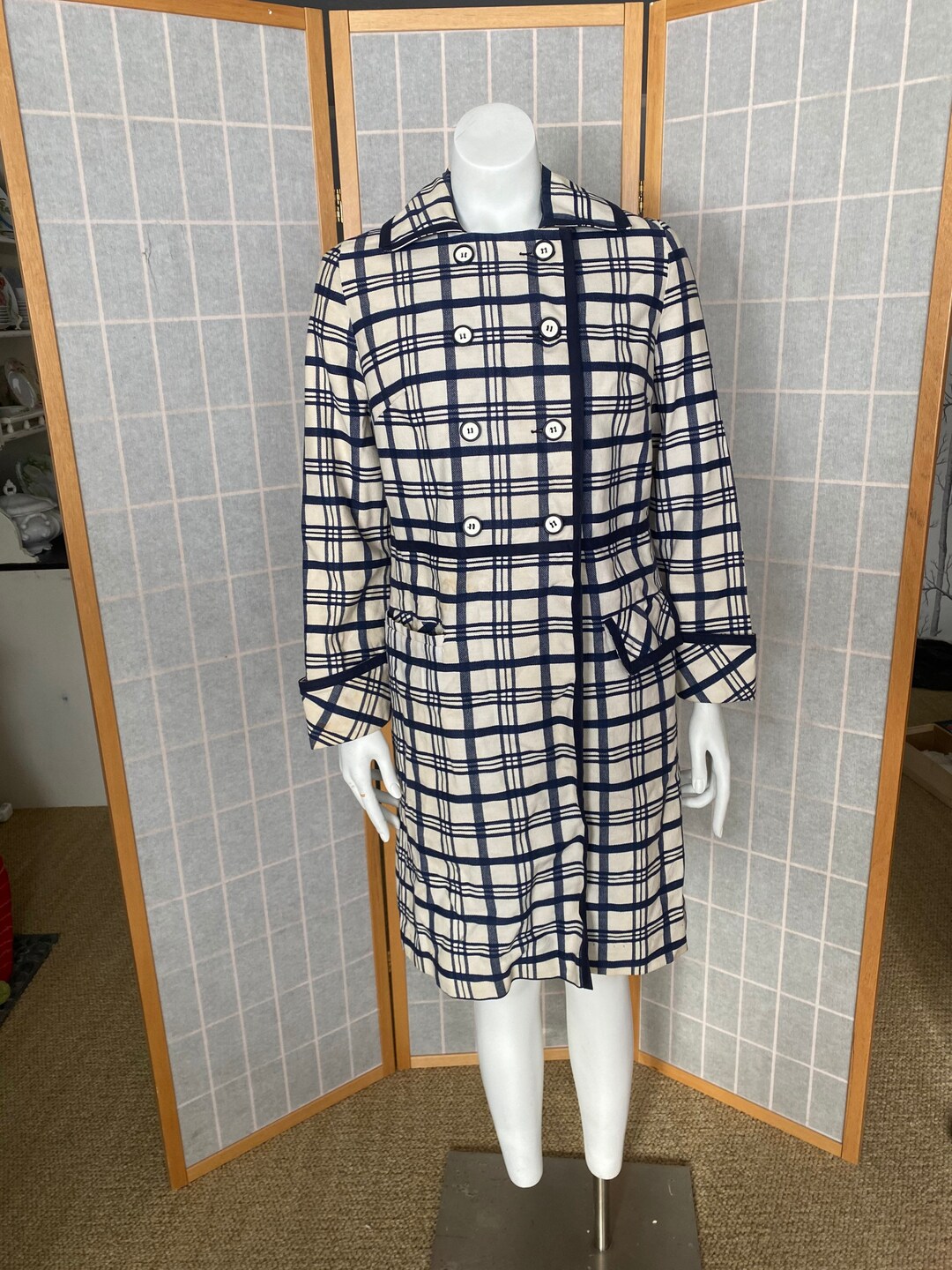 Vintage 1960’s Mod Double Breasted Jacket With White and Blue Plaid ...