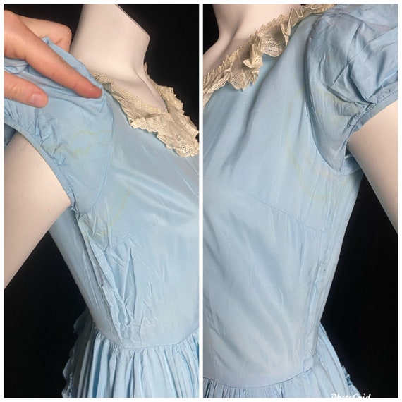 Vintage 1940’s baby blue ruffle formal dress with lac… - Gem