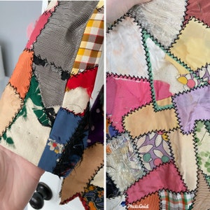 Vintage Antique Patchwork Crazy Quilt Jacket With Maroon Velvet Trim, Size Medium - Etsy