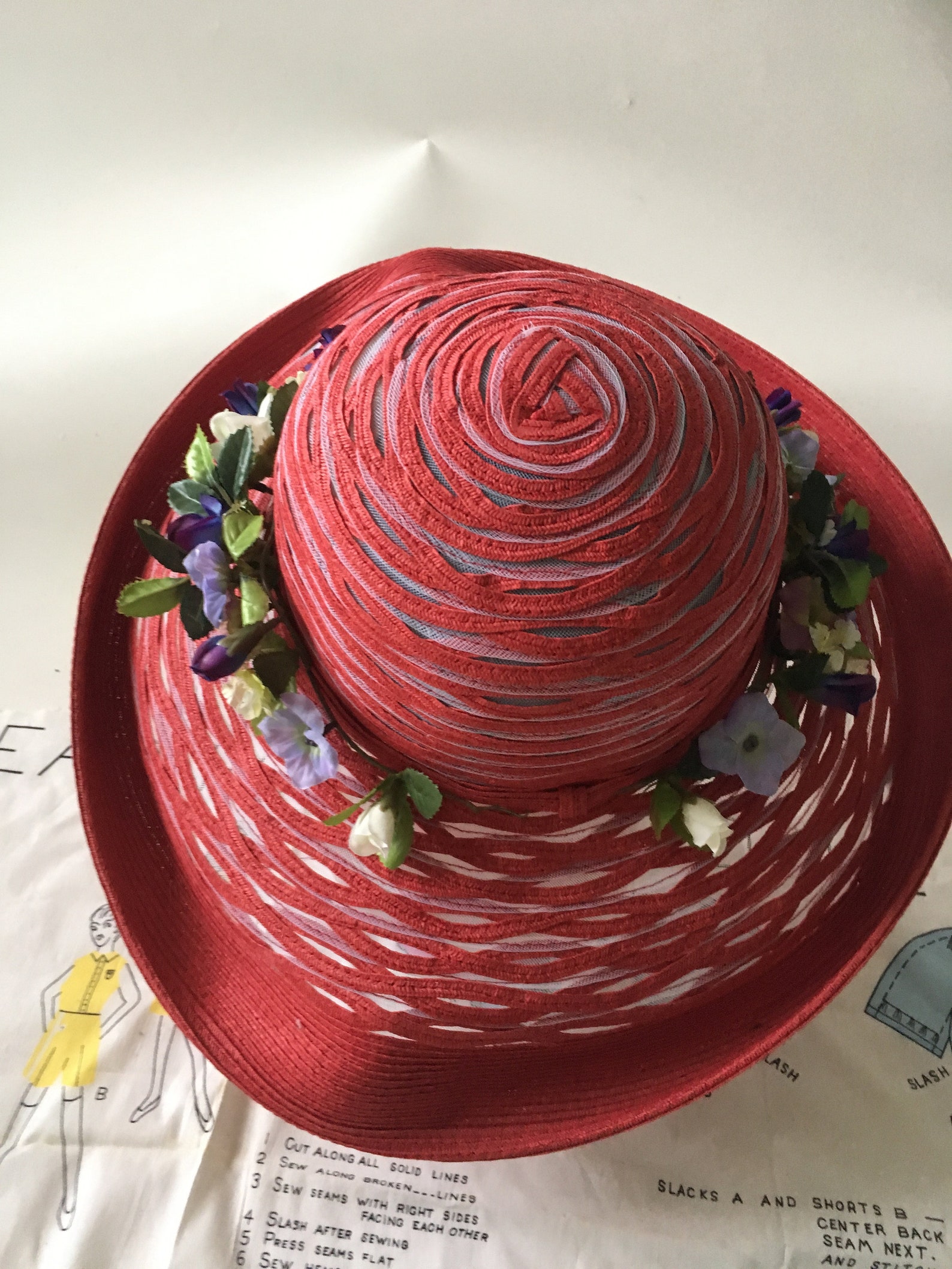 Vintage Red and Purple Wide Brim Sun Hat With Flowers by - Etsy