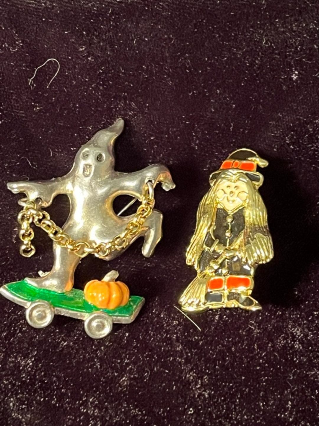 Vintage Pair of 1990s Halloween Pins, One Ghost on a Skateboard by Vero ...