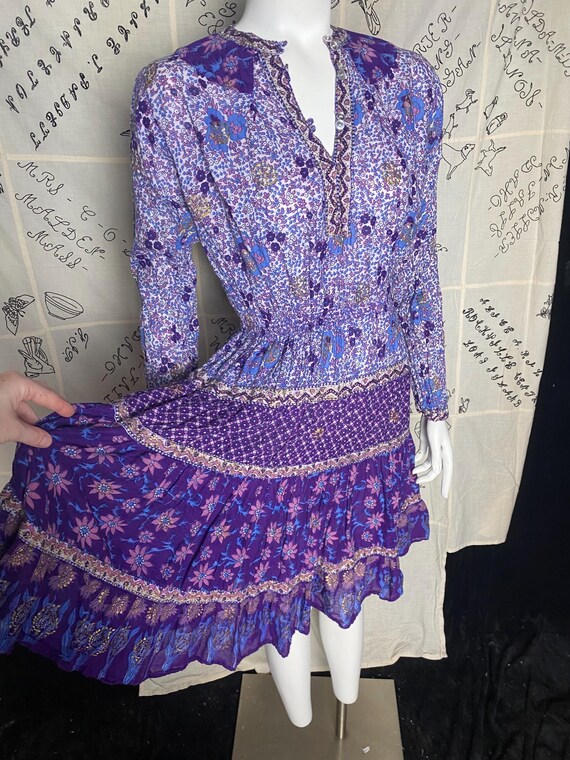 Vintage 1970’s Kaiser Indian purple block print cotto… - Gem