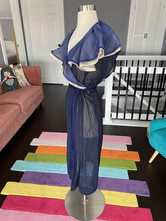 Vintage 1940’s sheer navy blue and white ruffle dress… - Gem