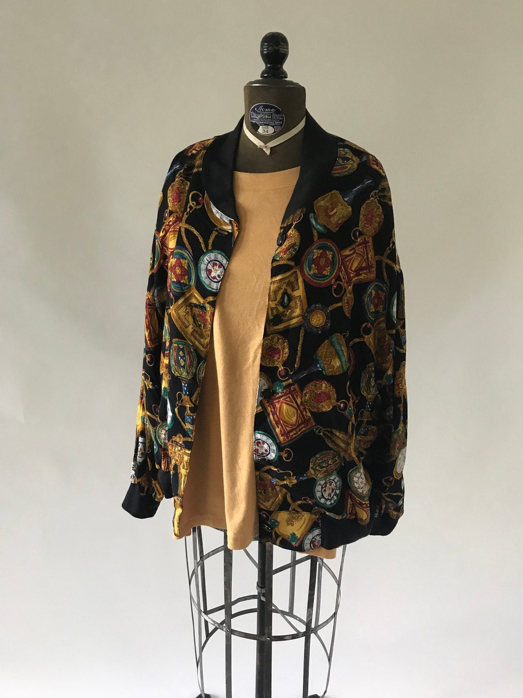 Vintage 1980s 1990s Black Jacket With Clocks and Knit Yellow Shirt With ...