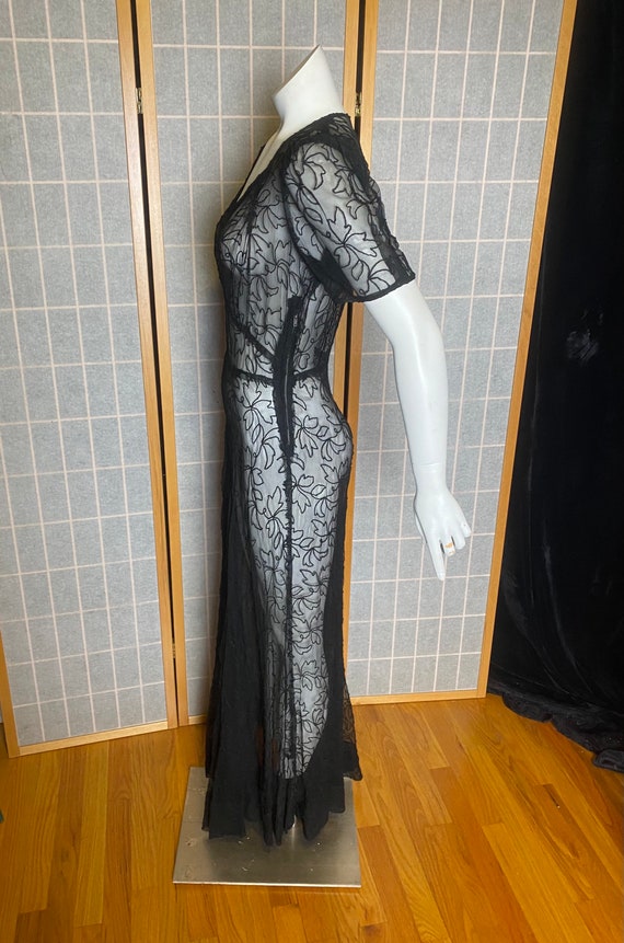 Vintage 1930’s sheer black mesh netting dress with le… - Gem