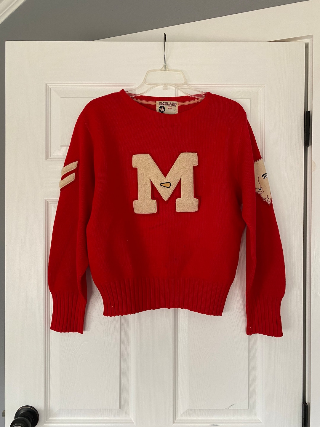 Vintage 1940s Red Wool Letterman Sweater With Letter M and a Buffalo ...