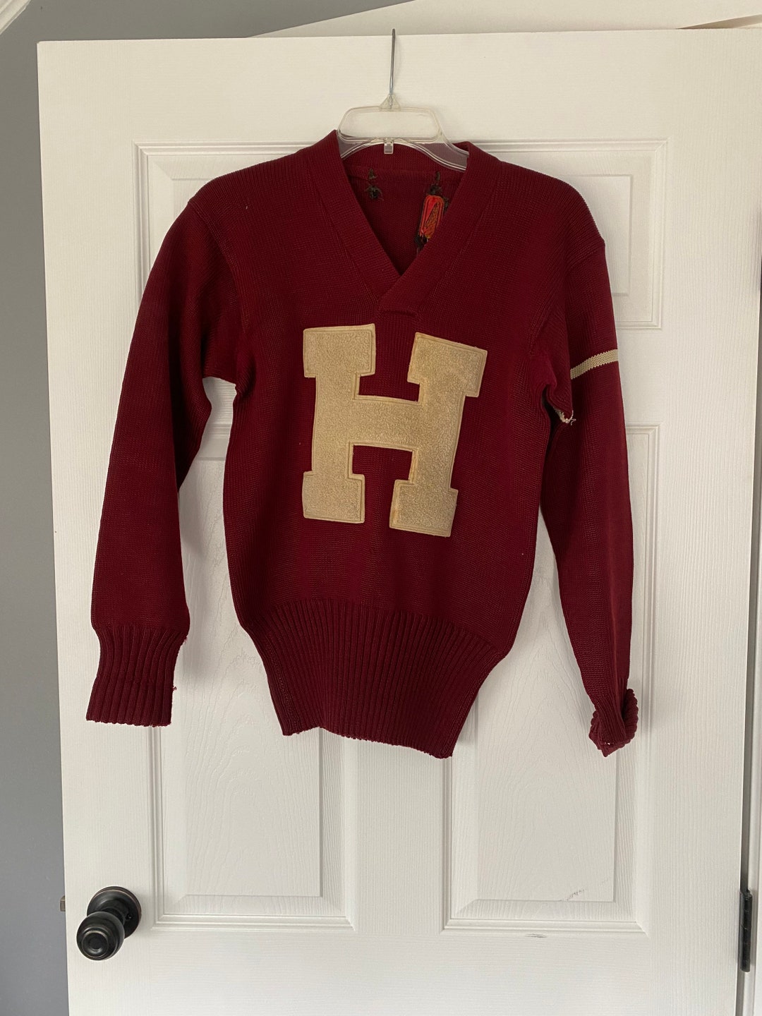 Vintage 1920’s 1930’s Burgundy Letterman Sweater With Letter H, Adult ...