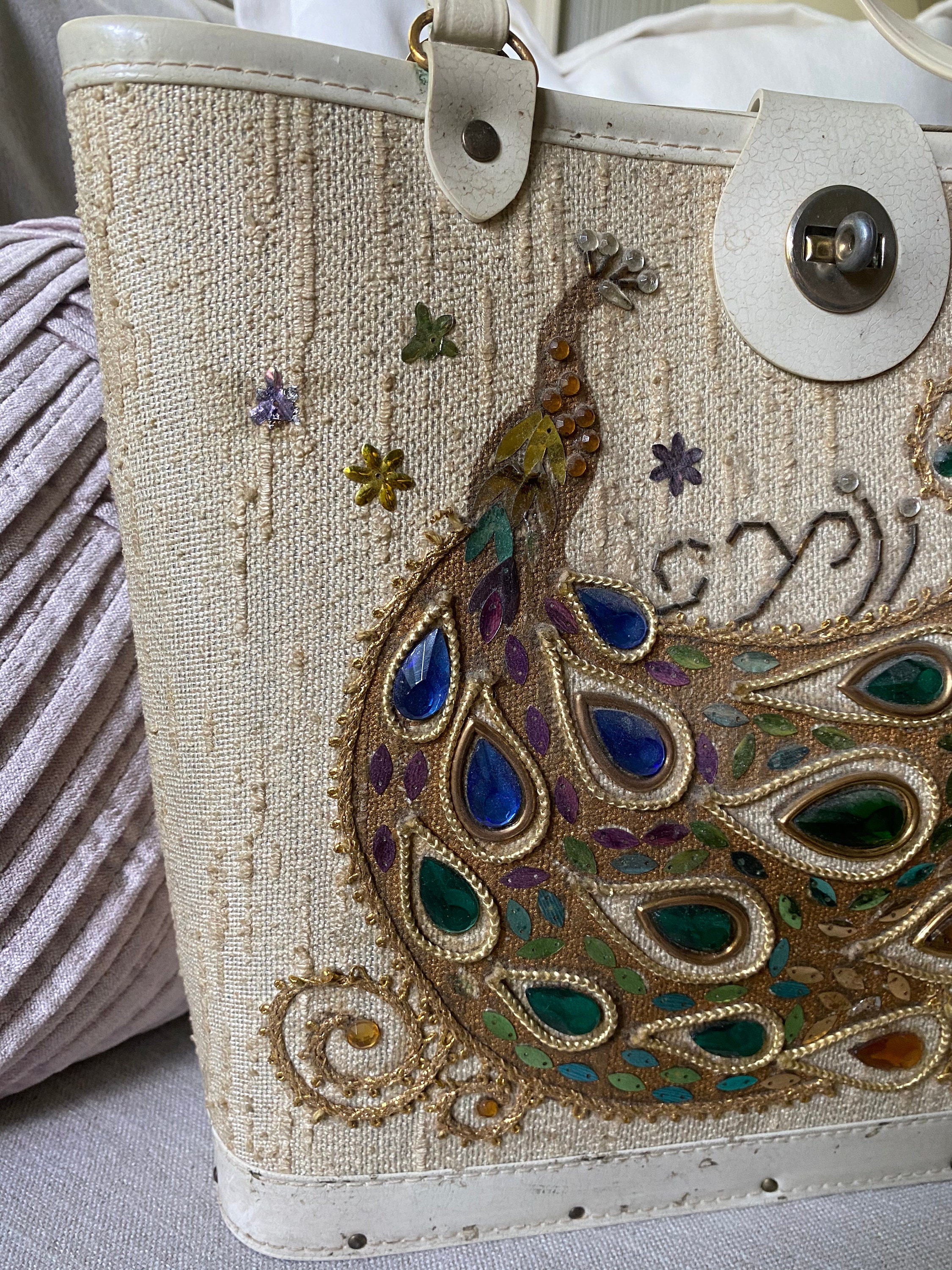 Vintage 1960's Jeweled Peacock Wood Bottom Purse - Etsy