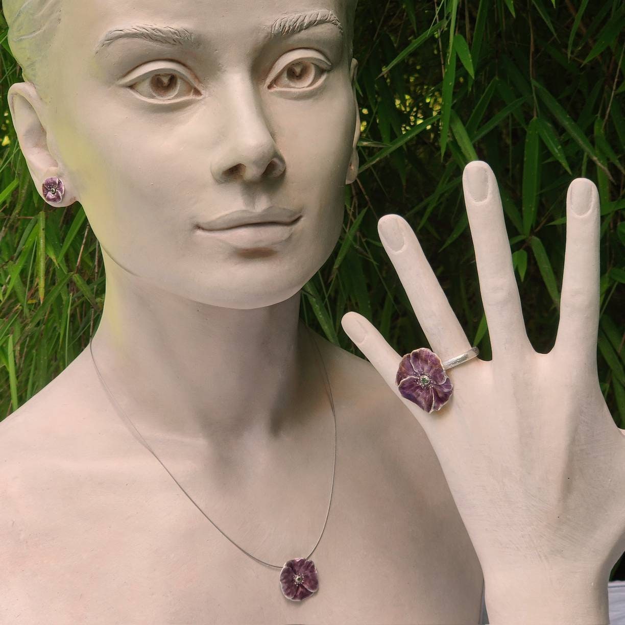 Opium Poppy Ring, Pink-violet Enameled Poppy Ring Made of Recycled 925 ...