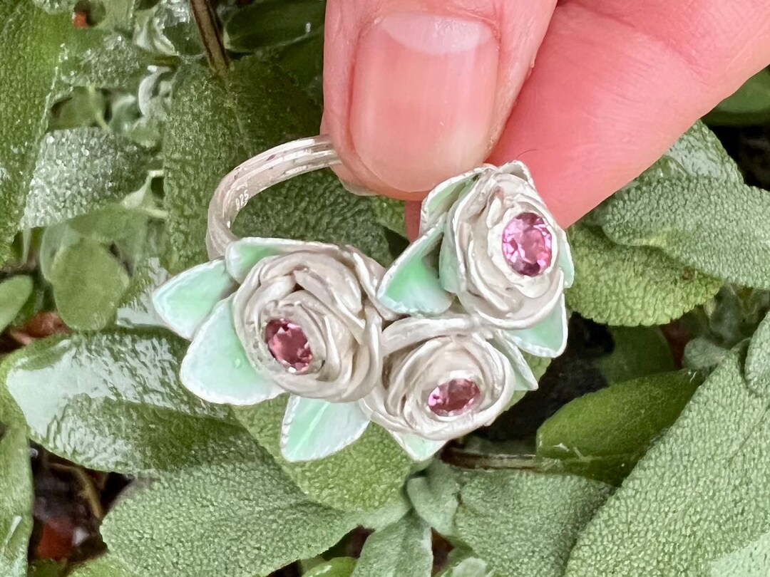 Bouquet of Roses, Unique Ring, Three Roses With Pink Tourmalines, 935 ...