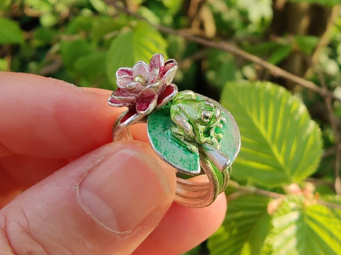 Frog Prince Ring With Water Lily and Golden Ball Iris - Etsy