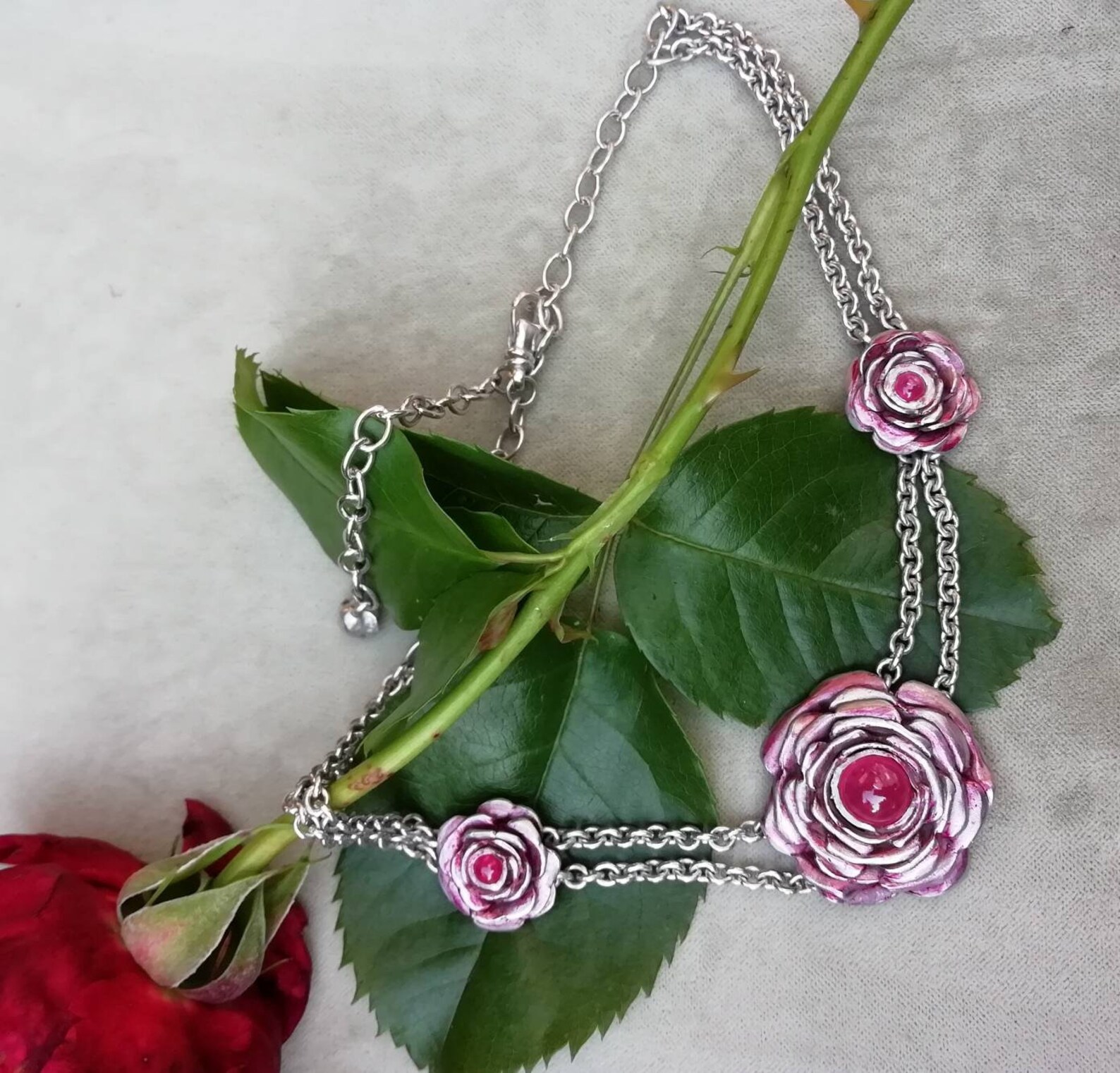 Rose Necklace, Three Roses With Rubies on a Necklace, 4.66 Ct Rubies ...