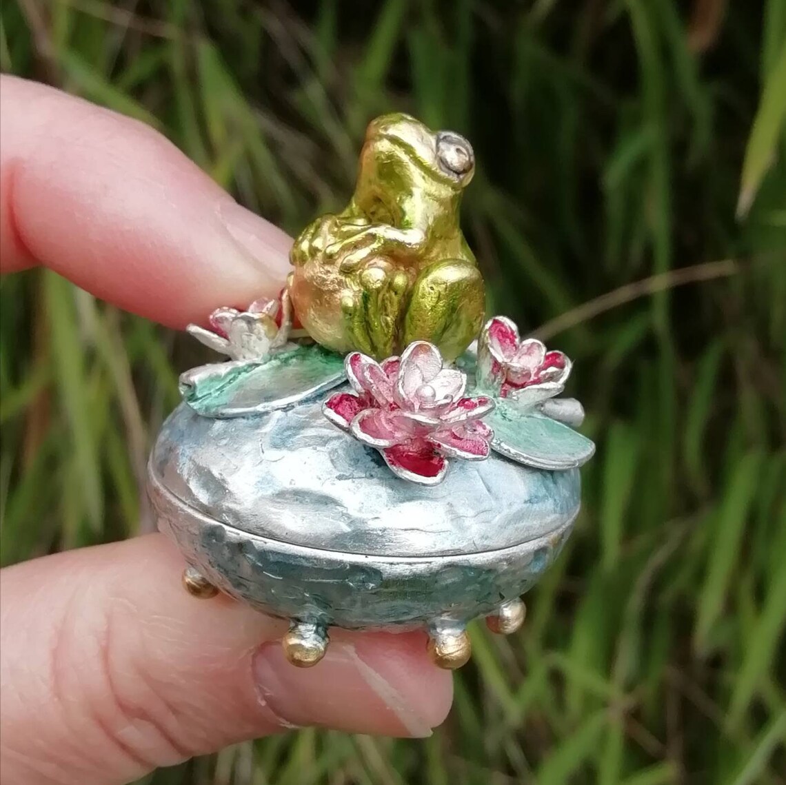 King Frog Box, Unique Pill Box Made of Silver, Partially Gold-plated ...
