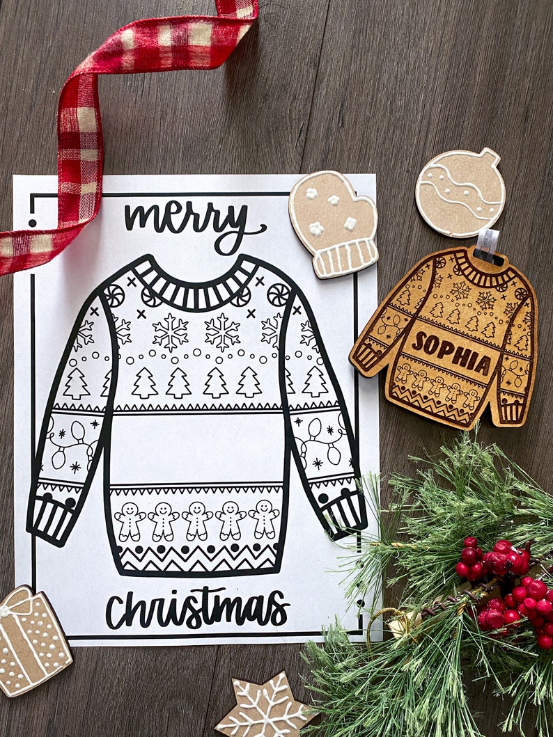 Ugly Christmas Sweater Coloring Page - Etsy