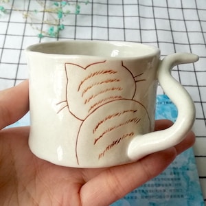 Handmade Ceramic Cat Espresso Cup: Cat Lover Gift for Her (3.5oz/8oz ...