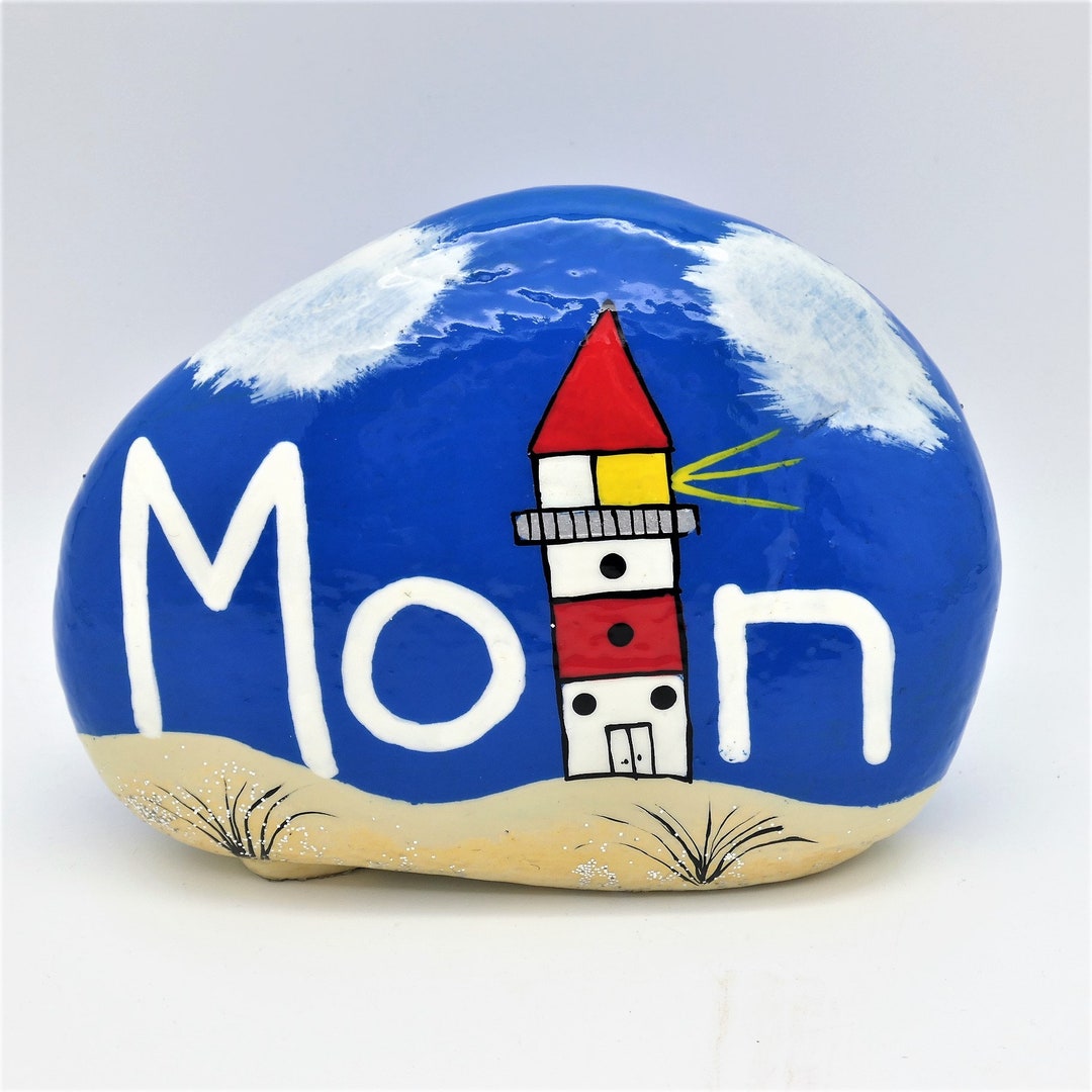 Maritime Lucky Stone Approx. 15 Cm With Lighthouse and Moin Inscribed ...
