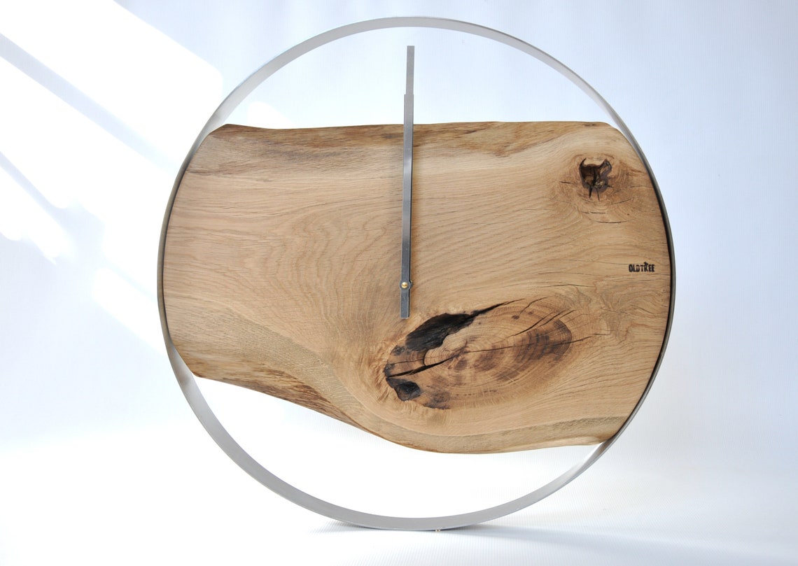 LOFT Clock - Oak in a Steel Wall Hoop, Large Wooden - 55 Cm - Etsy