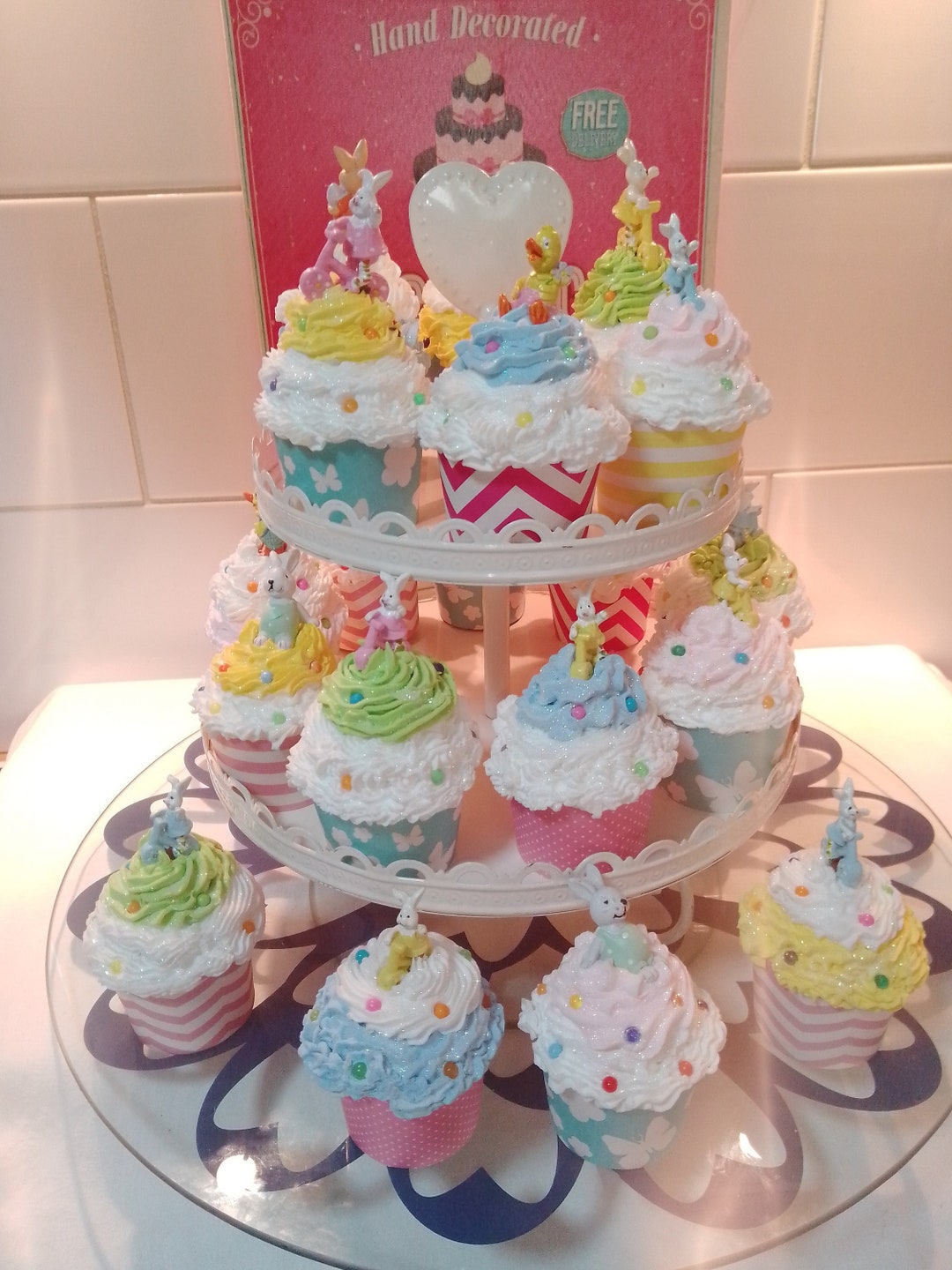 FAUX Easter Bunny Chick Duck Cup Cakes, Fake Cakes, Tiered Tray ...