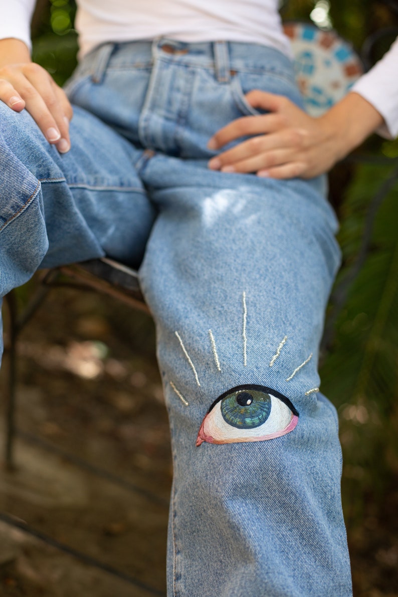 Hand Emboridered Eyes Denim - Etsy