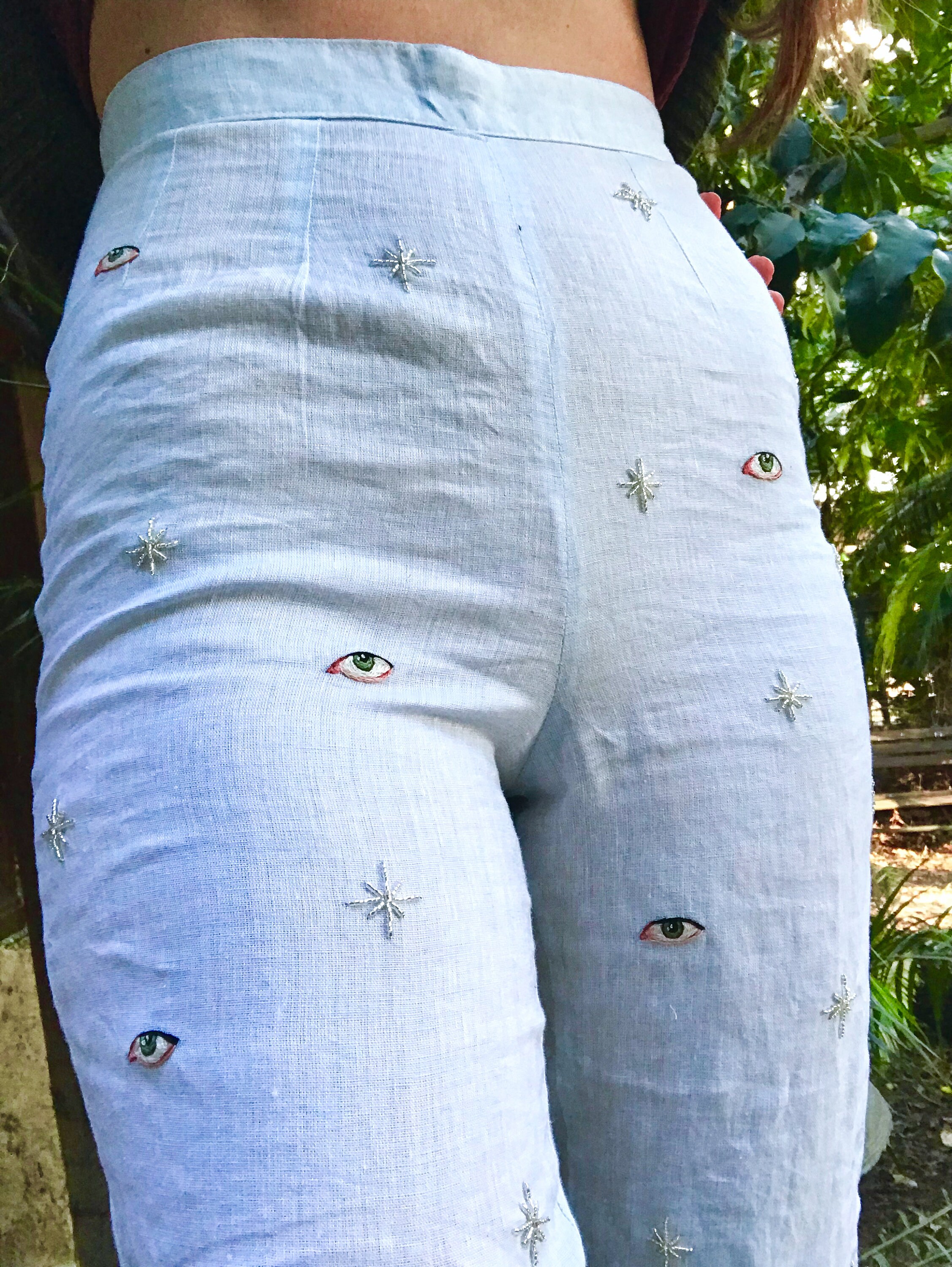 Hand Embroidered Eyes Linen Pants - Etsy
