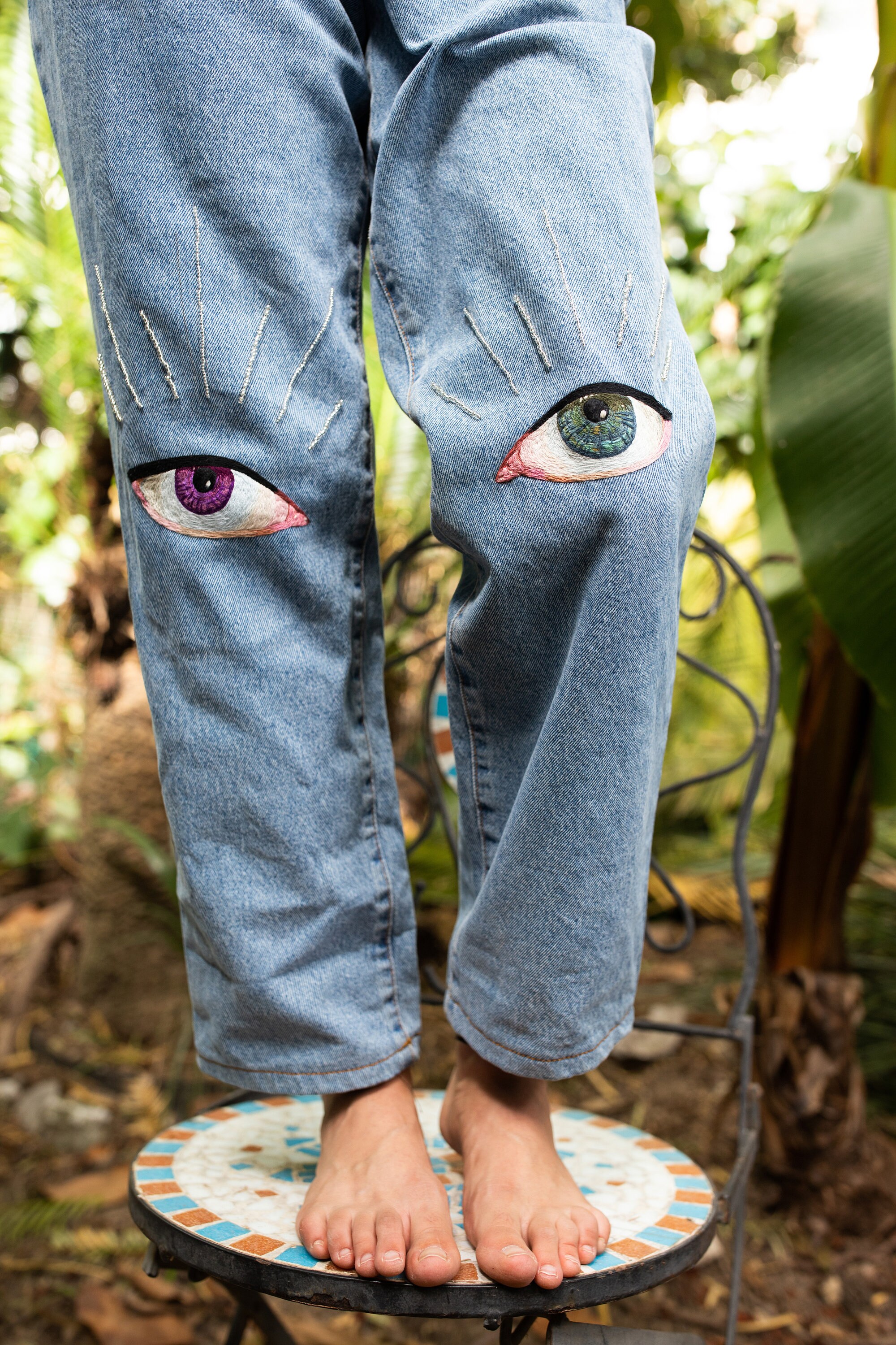 Hand Emboridered Eyes Denim - Etsy