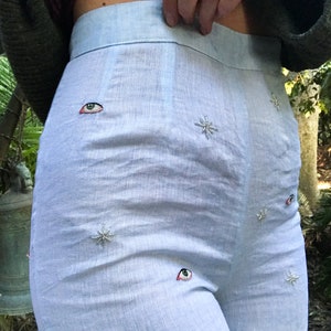 Hand Embroidered Eyes Linen Pants - Etsy