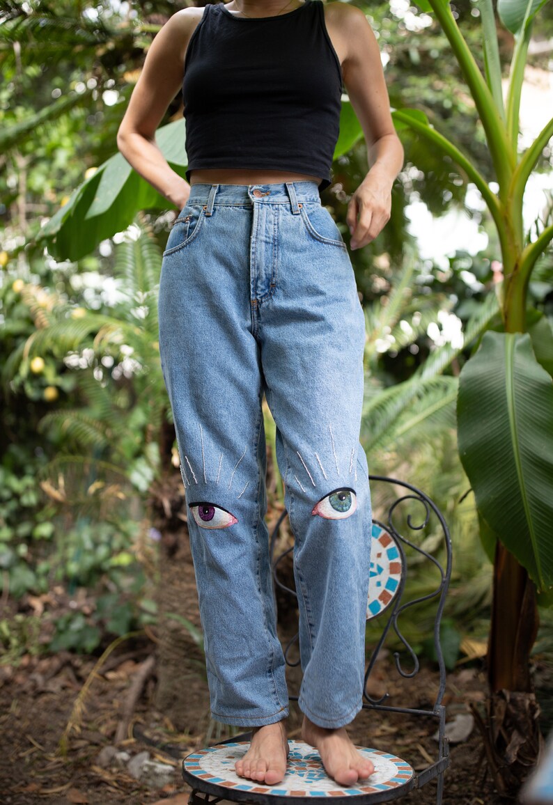 Hand Emboridered Eyes Denim - Etsy