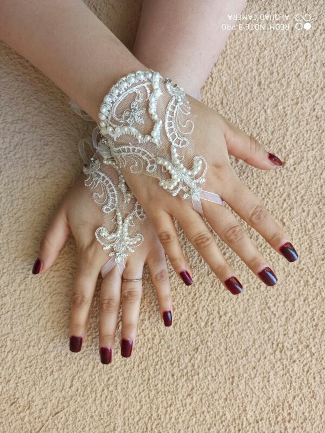 Bridal Set Economic Package İvory Lace Gloves, Barefoot Sandals ...