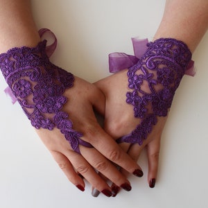 Purple Lace Gloves,wedding Gloves,bridal Lace Gloves,lace Glove,mittens ...