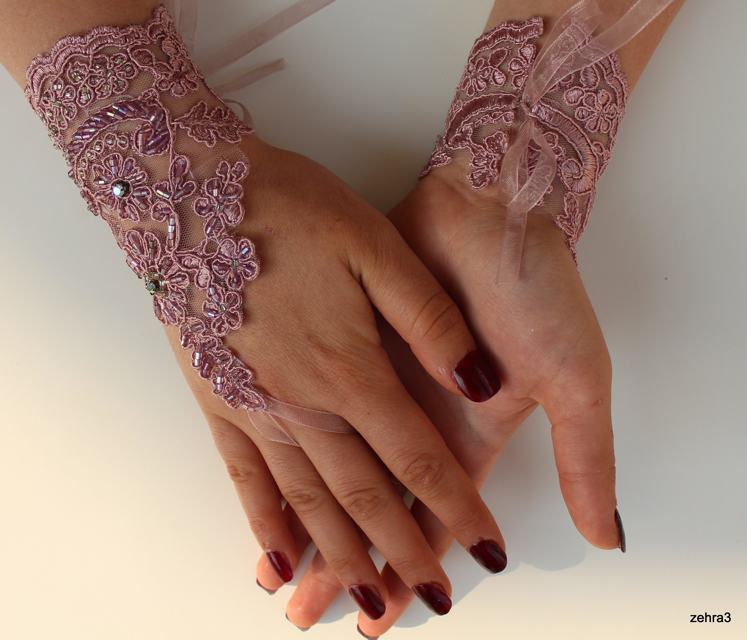 Pink Lace Fingerless Gloves,wedding Gloves, Lace Gloves, Fingerless ...