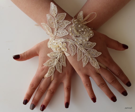 Champagne Lace Bridal Gloves wedding Gloves bridal Lace Gloves fingerless wedding Dress Glove GS00011 Etsy UK