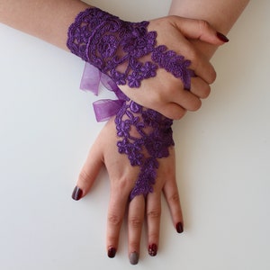 Purple Lace Wedding Gloves,bridal Gloves,accessories,mittens,fingerless ...