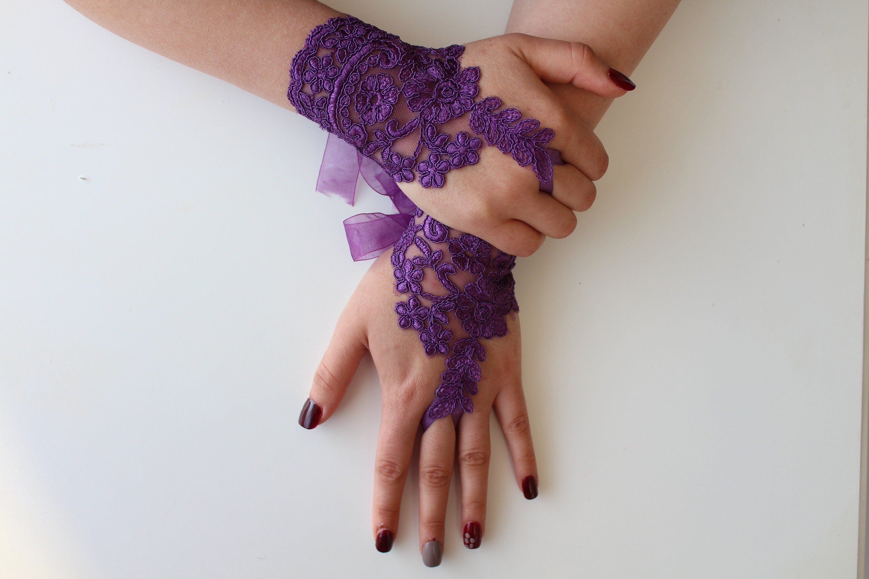 Purple Lace Wedding Gloves,bridal Gloves,accessories,mittens,fingerless ...
