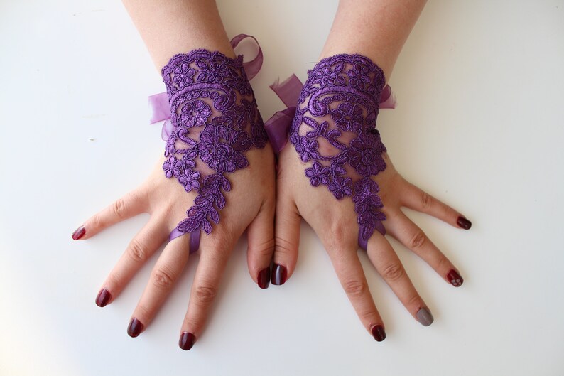 Purple Lace Gloves,wedding Gloves,bridal Lace Gloves,lace Glove,mittens ...