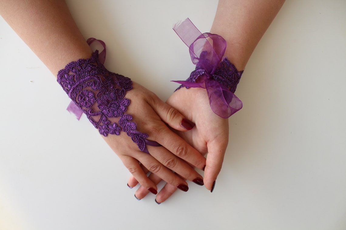 Purple Lace Gloves,wedding Gloves,bridal Lace Gloves,lace Glove,mittens ...