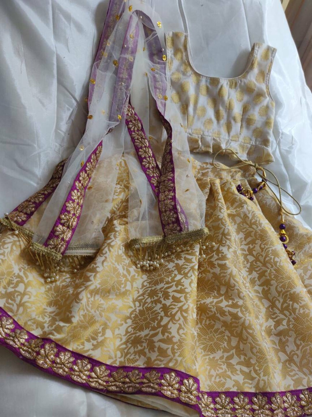 Kids Lehenga Choli Dupatta Indian Ethnic Girls Kids Wedding Wear Ivory ...