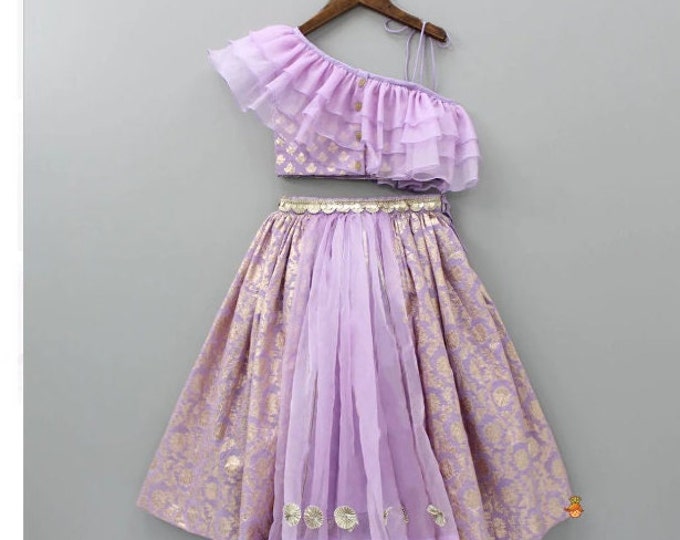 Ivory Gold Princess Lehenga Set Eid Dresses for Kid Wedding Floral ...