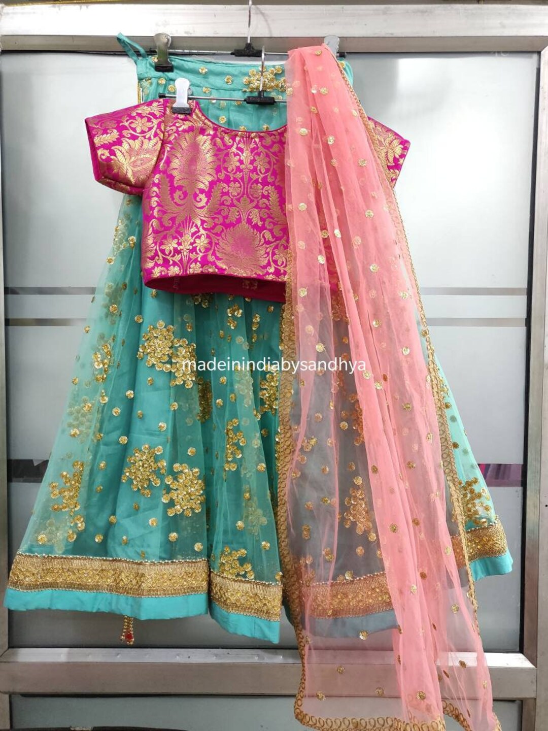 Kids Lehenga Indian Ethnic Baby Girls Mint Green Skirt Embroidery ...
