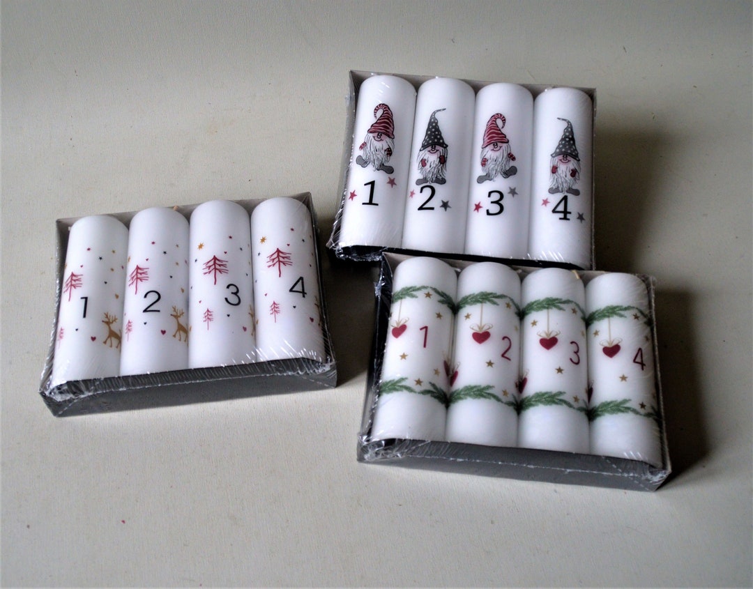 4 Danish Advent Candles With Numbers, Candles With Motifs, Advent ...