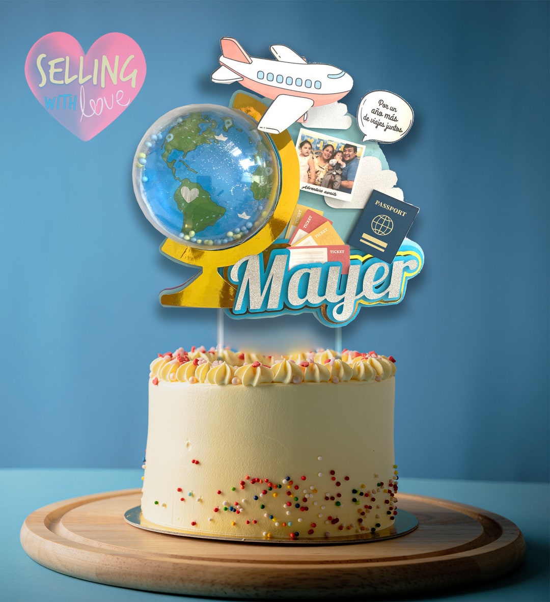 Custom Cake Topper With Travel Design - Etsy