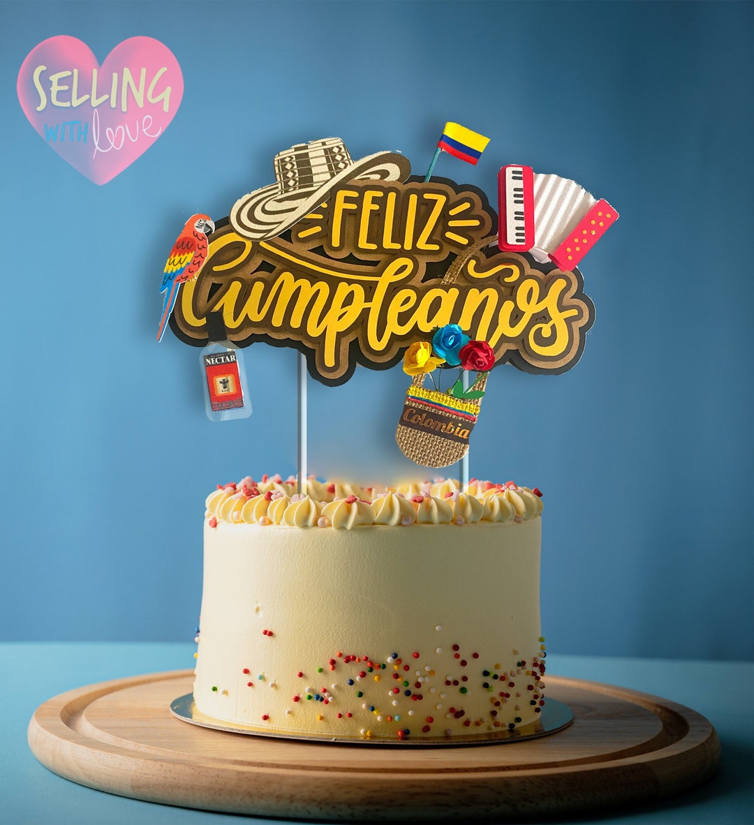 Cake Topper Con Diseño Latino (colombia, Cuba, República Dominicana ...