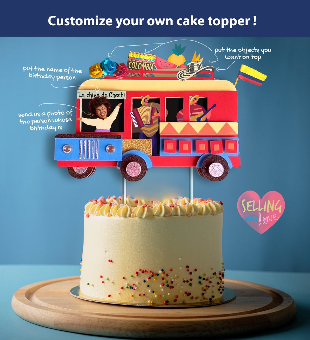 Topper De Pastel Personalizado CHIVA RUMBERA COLOMBIANA - Etsy