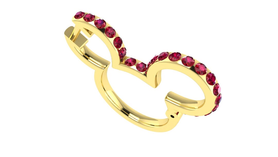 Small 18K/14K Solid Gold Natural Gemstone Pave Disney Mickey Hoop ...