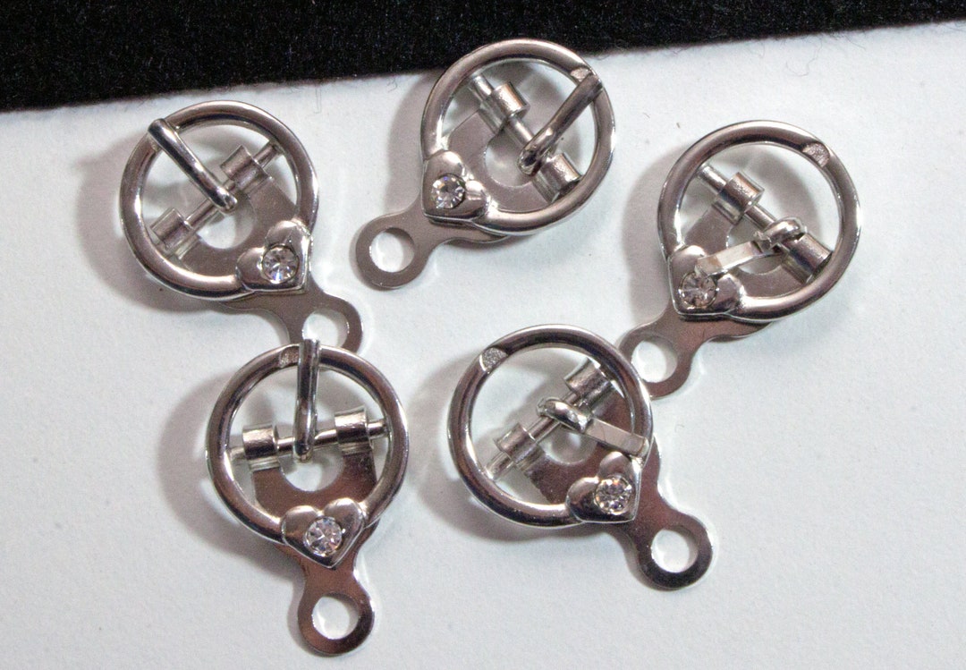5 Small Buckles 12 Mm Heart Metal Silver-colored Rhinestone With Eyelet ...