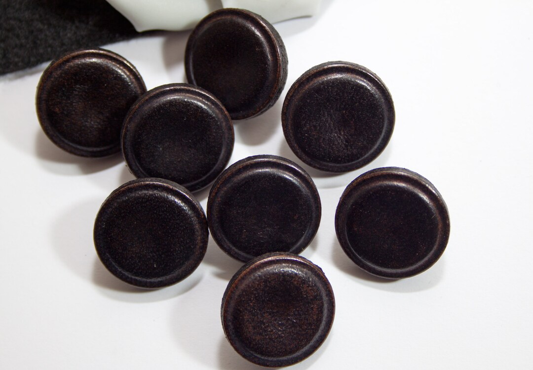 8 Leather Buttons 18 Mm Brown Vintage Buttons Made of Leather Jacket ...