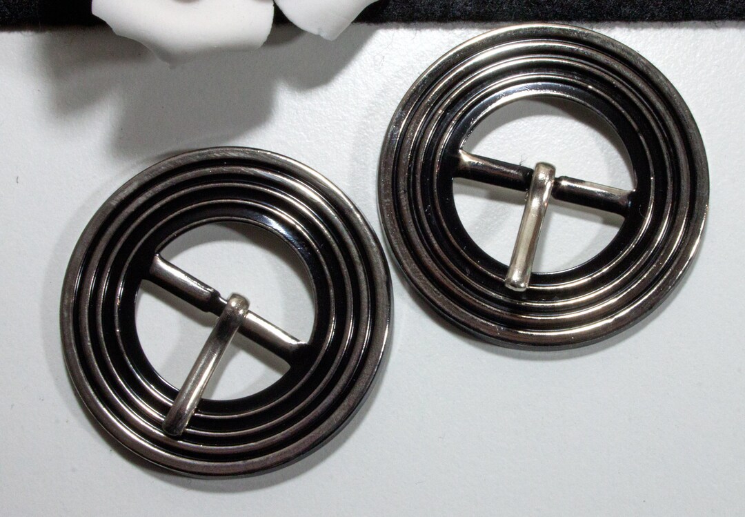 2 Vintage Belt Buckles 22 Mm Round, Silver, Black, Buckles, Belt Clasps ...