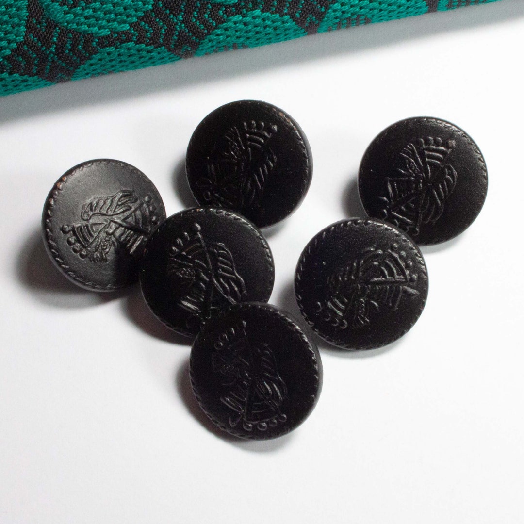 6 Vintage Buttons 23 Mm Coat of Arms Buttons Leather Black Imitation ...