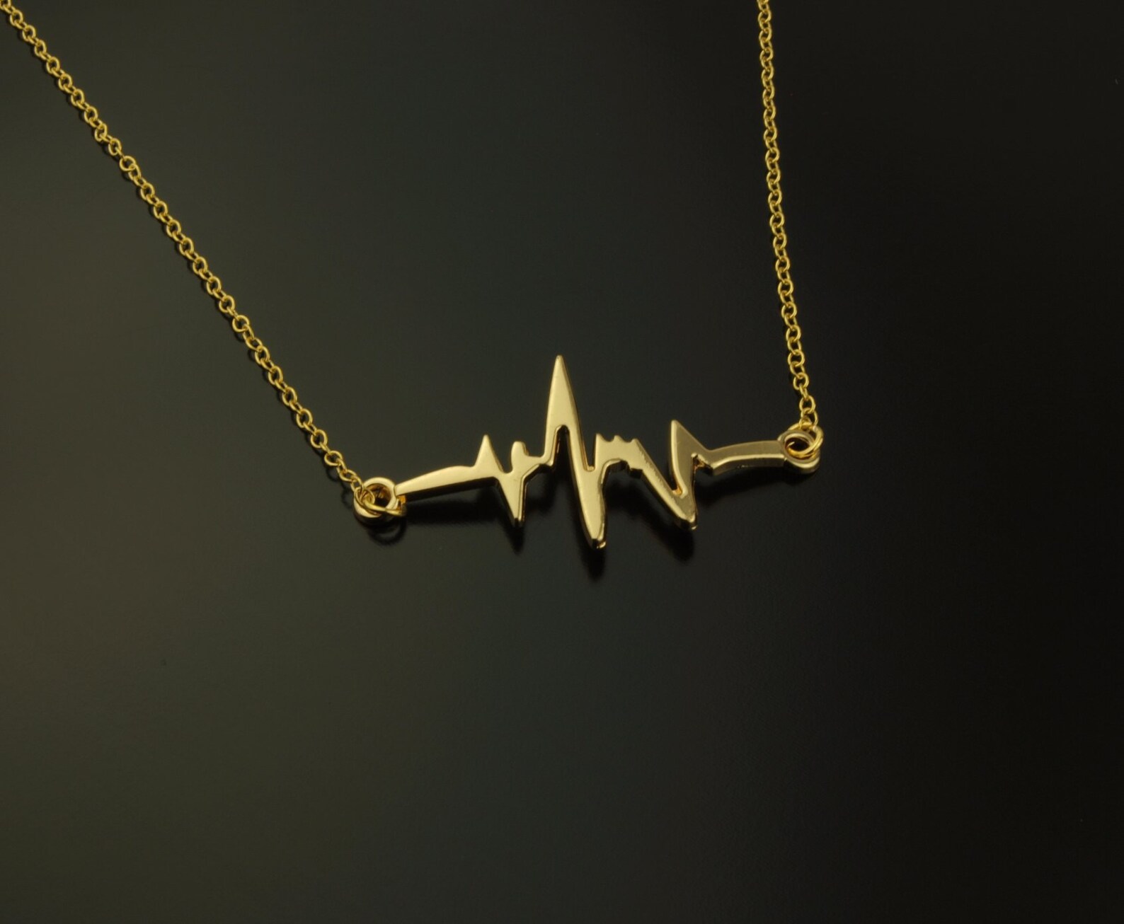 Chain Heart Beat Heart Rate Pendant Golden - Etsy